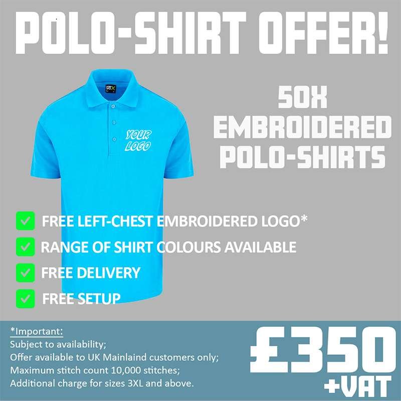 50X Embroidered Polo-shirt Offer For Only £350 - Nextwave Printing